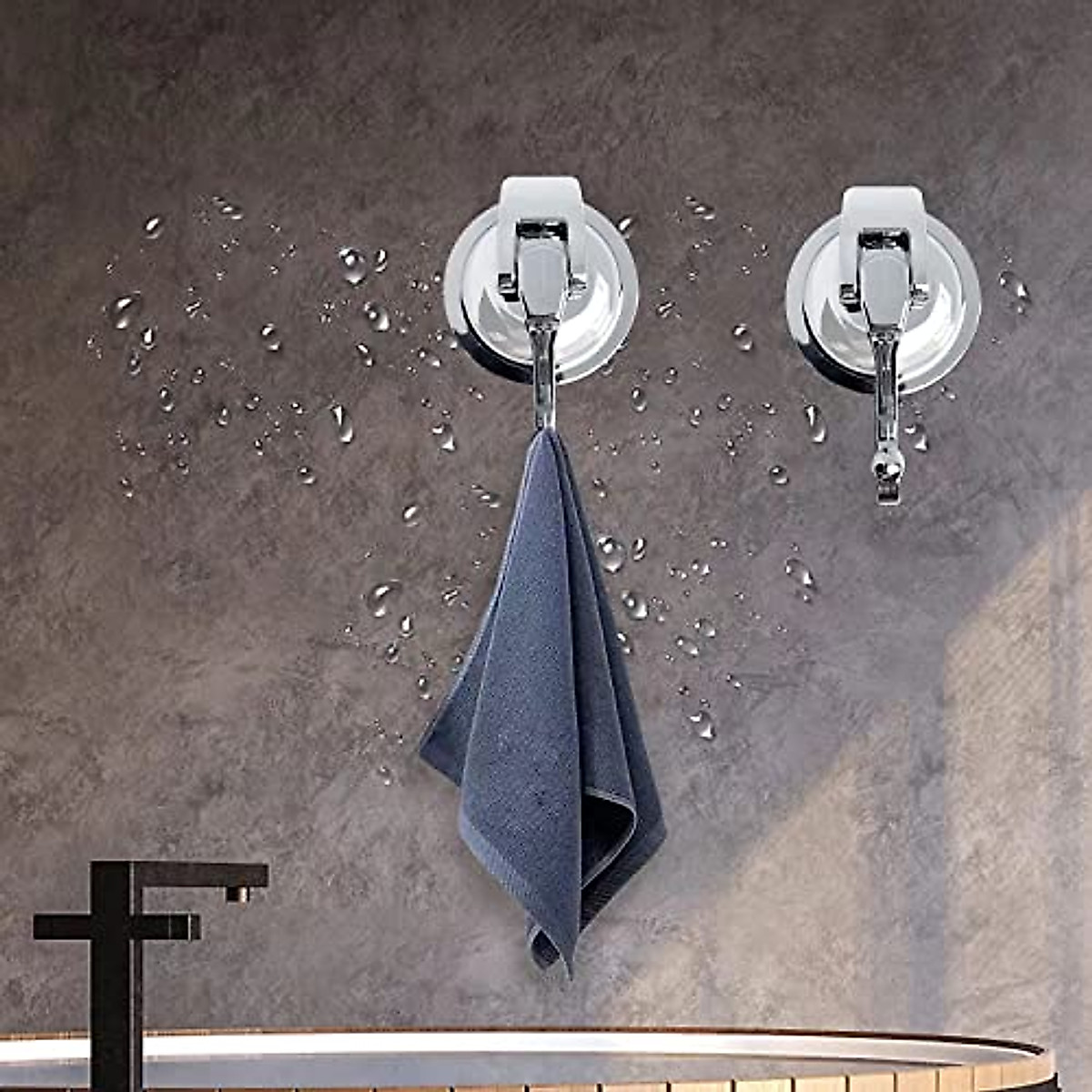 Tssiguy Suction Cup Hooks, Heavy Duty Powerful Hooks Vacuum Suction Shower Hooks Reusable Without Punching Waterproof Wall Bathroom Kitchen Restroom 15 LB (2 Pack, Silver)