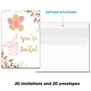 Soiceu Bunny 1st Birthday Party Invitations with Envelopes Set of 20 Pink Floral Bunny First Birthday Party Invites Fill in Blank
