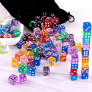 AUSTOR 100 Pieces Dice 12mm Game Dice Set 6 Sided Dice Translucent Colors Square Corner Dices Set for Tenzi, Farkle, Yahtzee, Bunco or Teaching Math with a Velvet Drawstring Bag