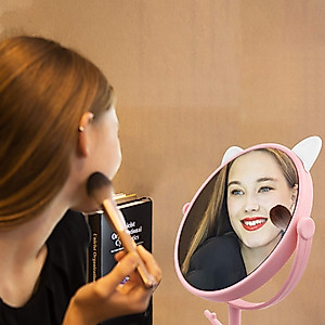 Nonebranded Desk Mirror for Makeup&Freestanding Pink Mirror, Folding Design for Tabletop