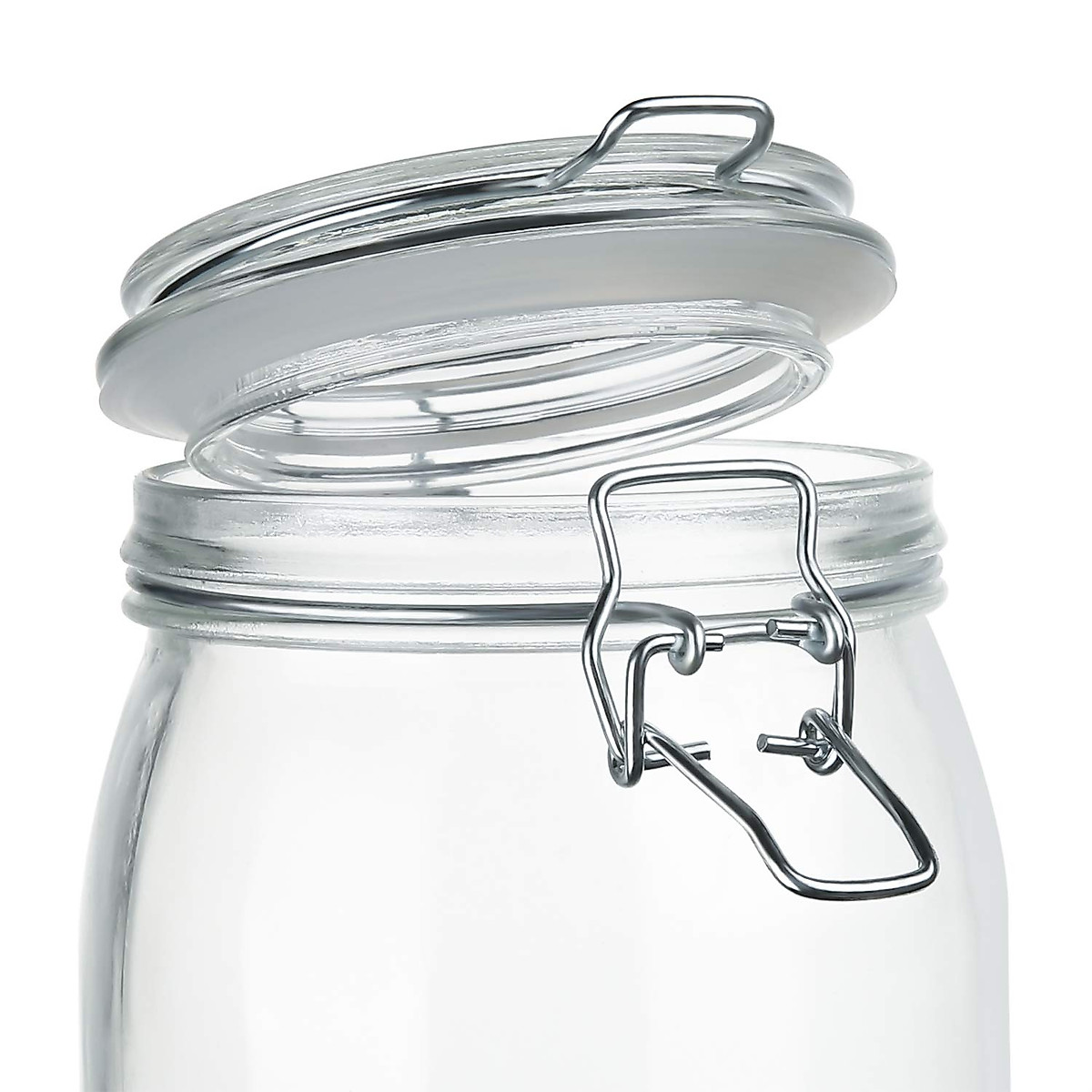 OAMCEG 4 Pack Wide Mouth Mason Jars - 34 OZ Airtight Glass Canning Jars with Leak Proof Rubber Gasket and Clip Top Lids, Perfect for Storing Coffee, Sugar, Flour or Sweets