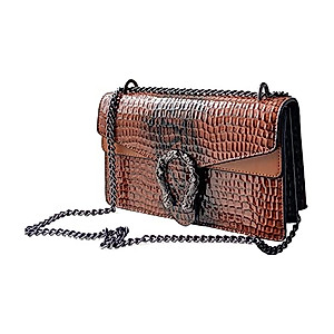 GLOD JORLEE Trendy Chain Crossbody Bags for Women - Double Mermaid Arch Leather Shoulder Satchel Bag Evening Clutch Purse Handbags (brown)