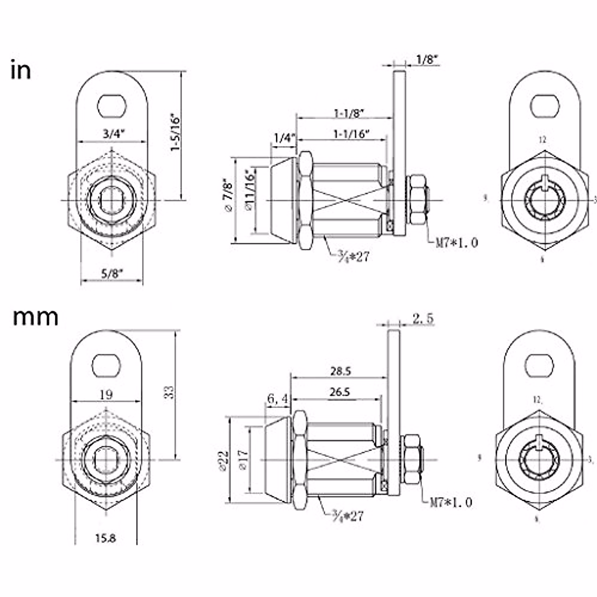 FJM Security 2400AL-KA Tubular Cam Lock with 1-1/8" Cylinder and Chrome Finish, Keyed Alike