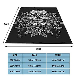 Ceaonact Black and White Sugar Skull Blanket Throw Blanket Fleece Blankets 60''X50''