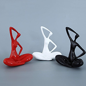 Garden Statuette Statues Home Decoration, Abstract Woman Sculpture Resin Fat Woman Figurine Yoga Character Statue Crafts Lady Home Decor,Red,Shiny