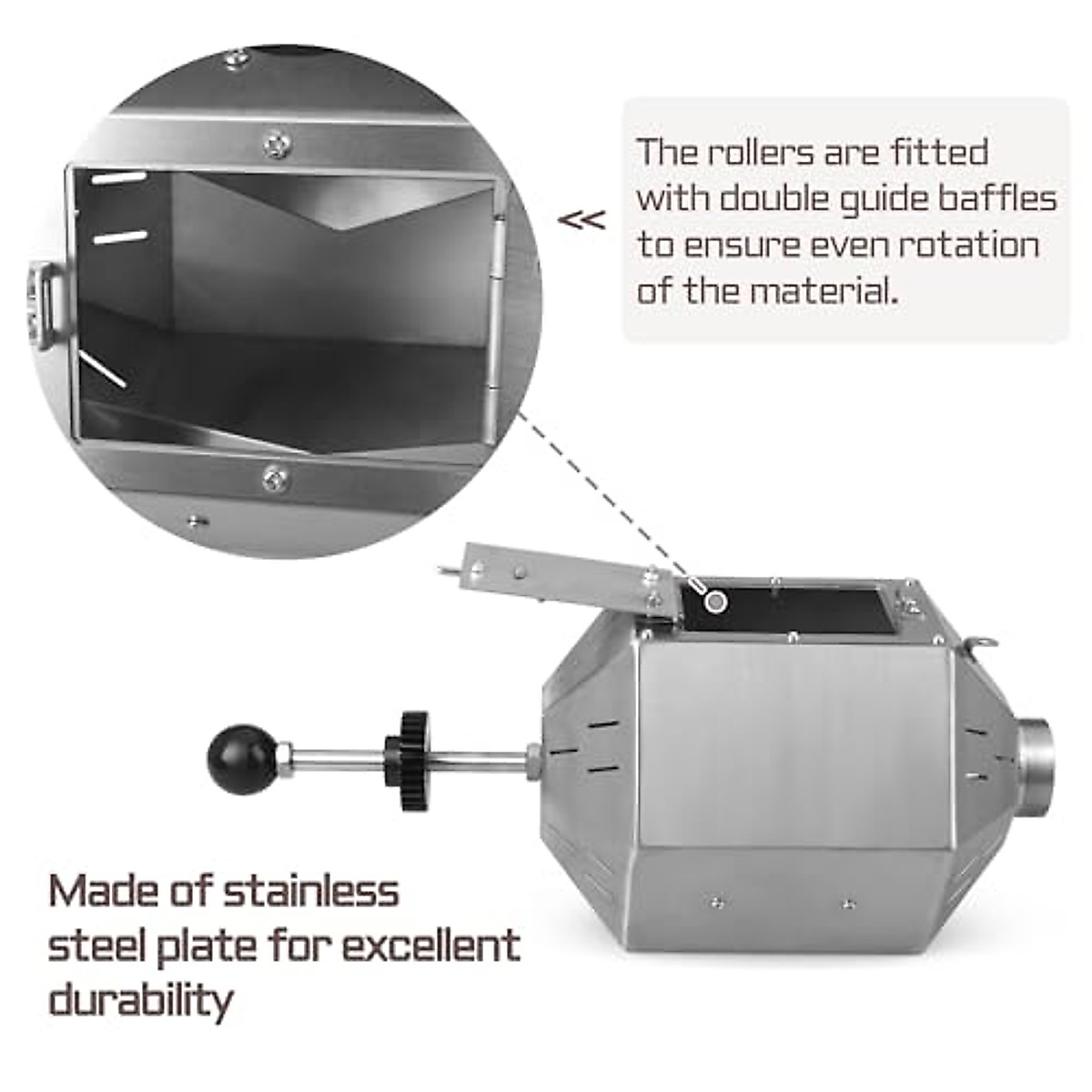 ICZW Coffee Bean Roaster with Coffee Bean Cooler Gas 3.8L Coffee Bean Baker Drum Type Stainless Steel for Home and Commercial Use