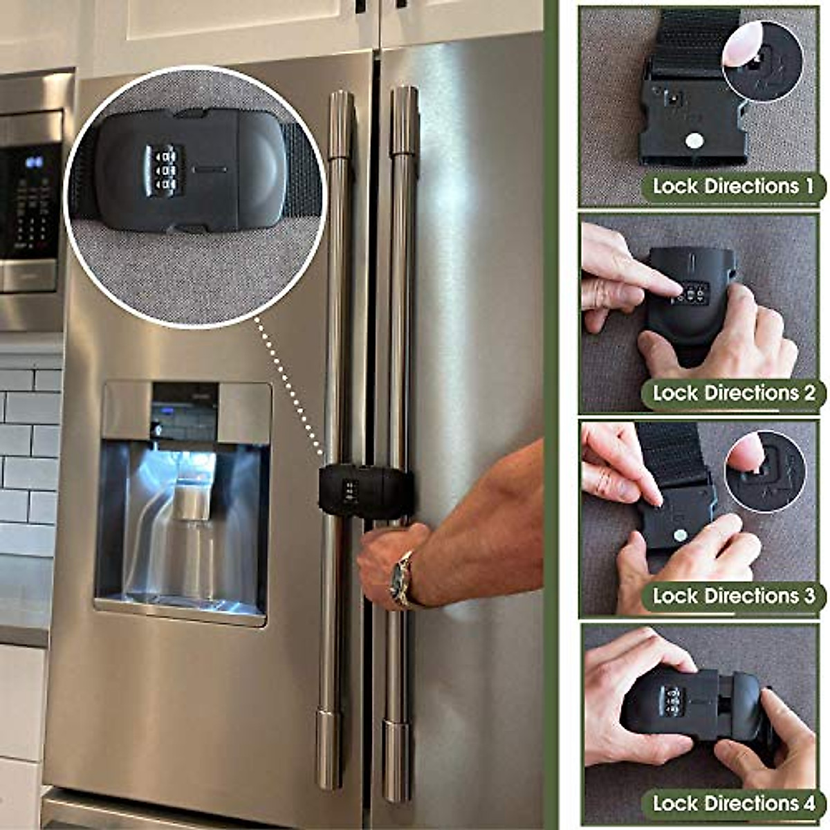 Urban August Premium Refrigerator Lock for Kids Children Toddlers Special Needs - Adjustable Fridge Cabinet Lock with Combination Code - Easy-to-Use Childproof French Door Lock - 1 Pack, Short