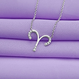 Elmas Jewelry 1/10ct Round White Diamond 925 Sterling Silver Horoscope Zodiac Aries Pendant for Women