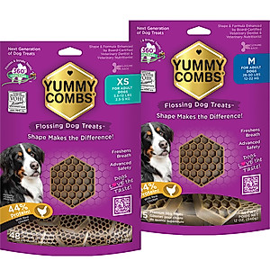 Yummy Combs - Dog Dental Treats | Removes Tartar - Vet VOHC Approved | A Yummy Treat for Teeth Cleaning - Chicken Protein | Extra Small 12oz and Medium 12oz