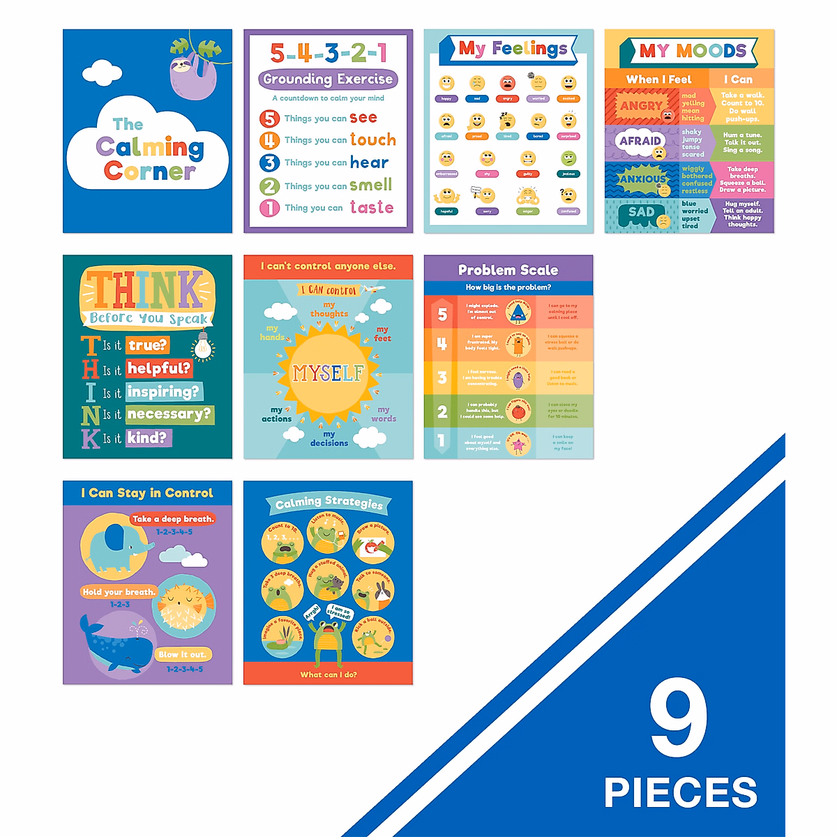 Carson Dellosa Calming Strategies Bulletin Board Set—Calming Strategies and Mood Charts for Social Emotional Learning, Homeschool or Classroom Decor (7 pc)