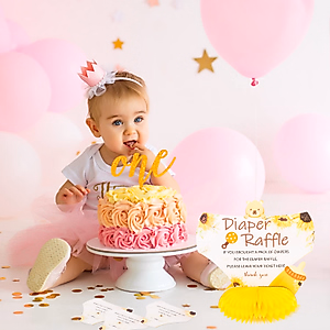 Luiqs Vens Sunflower Diaper Raffle Sign with 50Pcs Diaper Shaped Raffle Ticket Insert Bring a Pack of Diapers Game Kit Sunflower Lottery Insert Cards for Baby Shower Birthday Gender Reveal Party