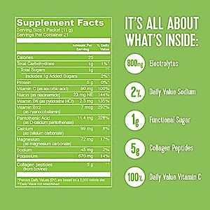 Vital Proteins Hydration + Collagen Powder Packets, Low Sodium Electrolyte Powder, Supplement Electrolyte Drink Mix, 1g Functional Sugar, 880mg Electrolytes, 100% DV Vitamin C - Lemon Lime, 21 Count