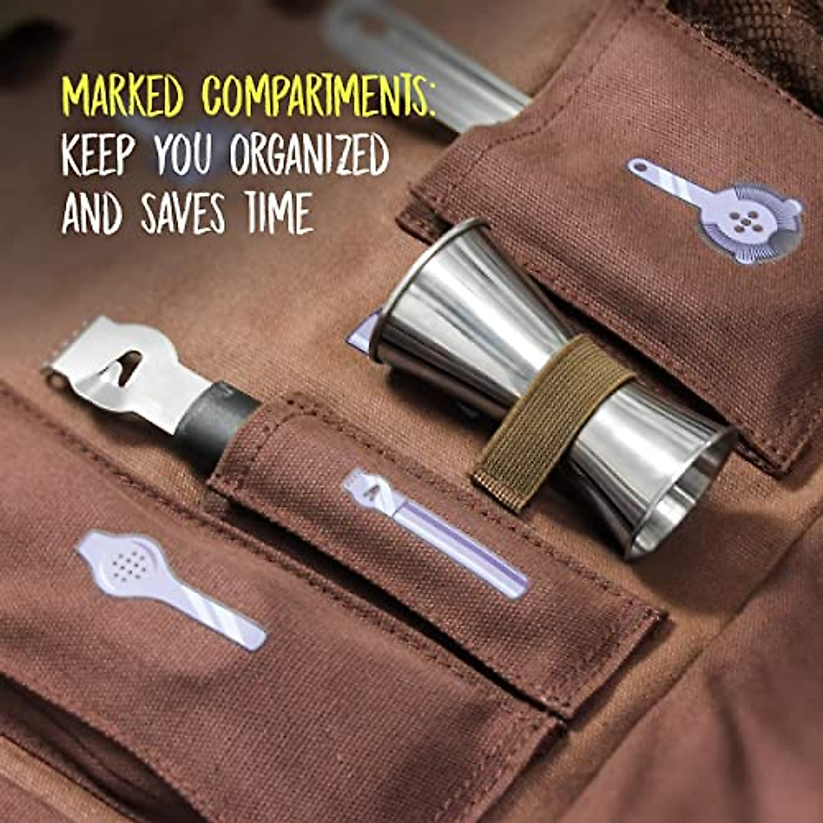 Barillio Bartender Bag Travel Bartender Kit Bag with Bar Tools | Professional 17-Piece Bar Tool Set with Portable Waxed Canvas Bag Including Shoulder Strap for Easy Carry | Travel Cocktail Set……