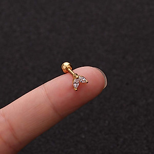 NewZenro Star Moon 16g Ear Cartilage Helix Surgical Stainless Steel Cubic Zirconia Studs Cartilage Earrings Huggie Screw Backs Ear Tragus Auricle Nose Lip Piercing Jewelry Set (Gold)