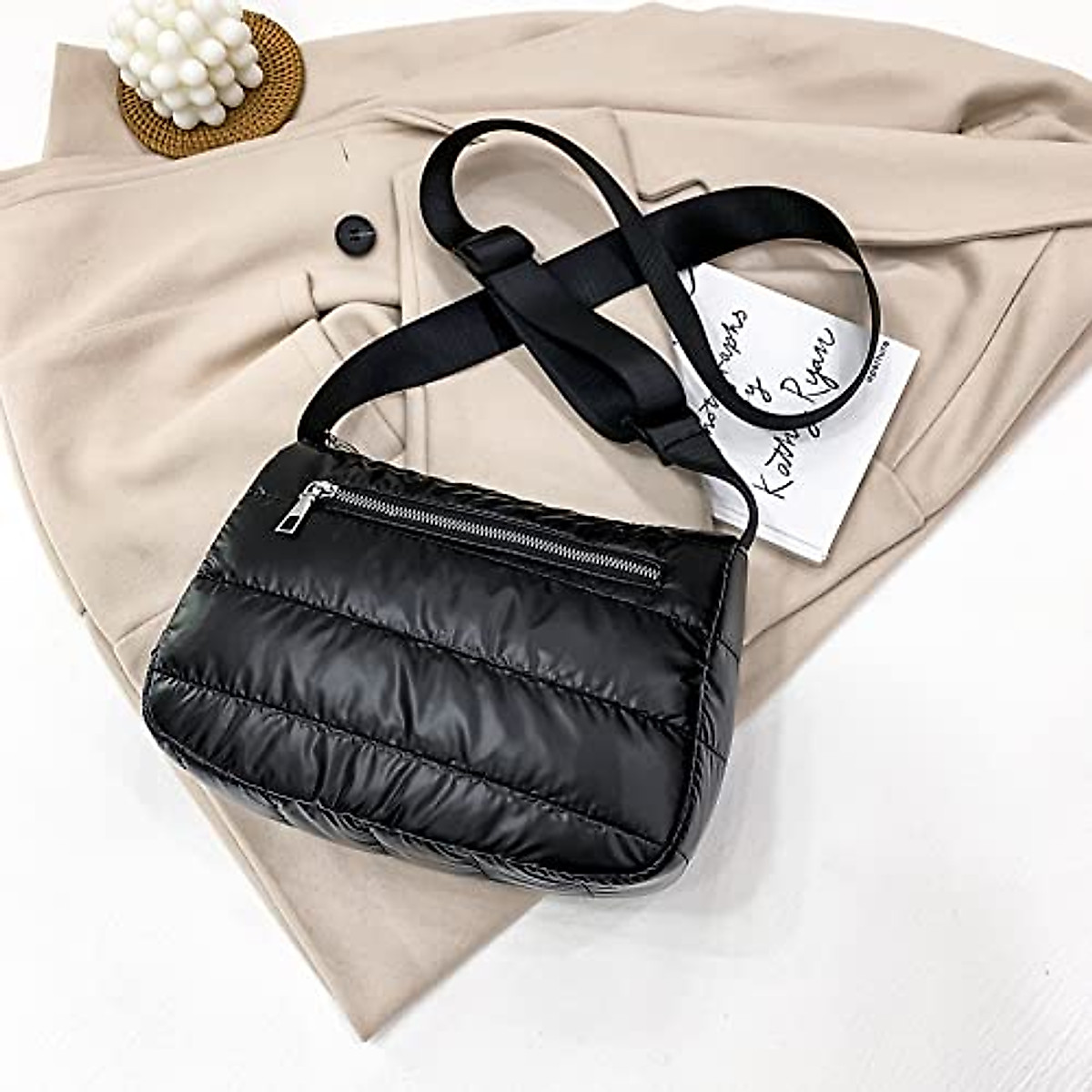 Quilted Crossbody Bag for Women Puffy Shoulder Bag Padded Puffer Messenger Bag Hobo Bag with Inner Pocket