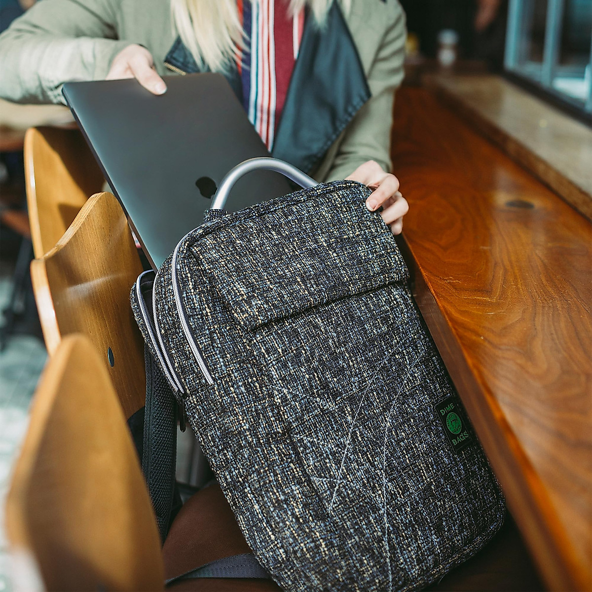 DIME BAGS Slab Bag Hemp Backpack with Padded Laptop Compartment and Secret Pocket (Black)