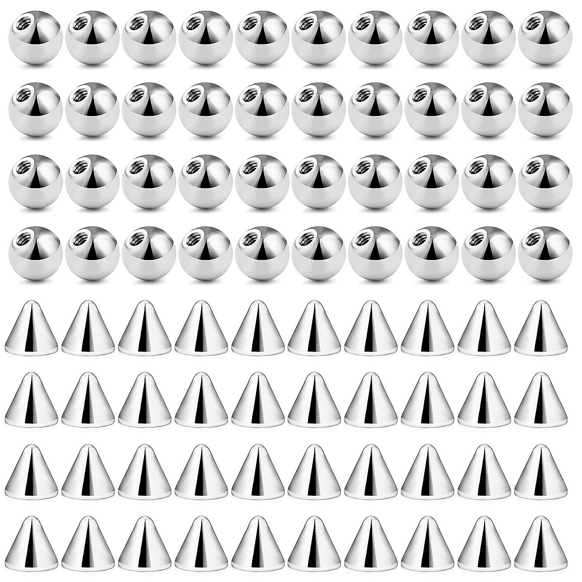 Ftovosyo 80Pcs 316L Surgical Steel Externally Threaded Replacement Balls Spikes Piercing Barbell Parts for Body Jewelry 16G 3mm
