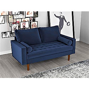 Container Furniture Direct Womble Modern Velvet Upholstered Living Room Diamond Tufted Chesterfield Loveseat with Gleaming Nailheads, Misty Blue