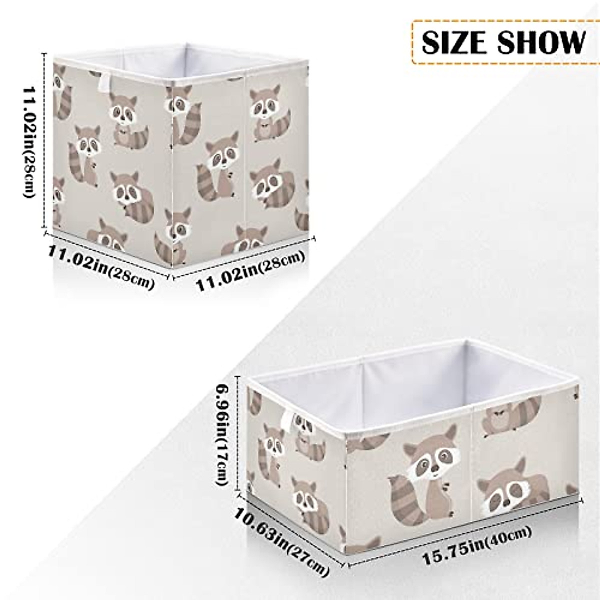 Cute Animals Raccoon Storage Baskets for Shelves Foldable Collapsible Storage Box Bins with Closet Organizers Cubes Decorative for Pantry Toys, Clothes, Books in Closet and Shelf,11 x 11inch