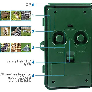 Ultrasonic Cat Deterrent, 6 Modes Solar Powered Deterrent Device with Motion Sensor and Flashing Light, Outdoor Waterproof Device Garden, Farm, Yard, Dogs, Cats, Birds and More
