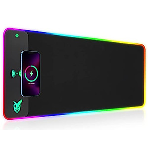 GIM Wireless Charging RGB Gaming Mouse Pad 10W, LED Mouse Mat 800x300x4MM, 10 Light Modes Extra Large Mousepad Non-Slip Rubber Base Computer Keyboard Mat for Gaming, MacBook, PC, Laptop, Desk