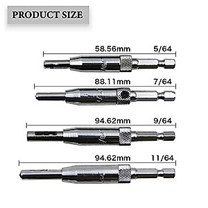 Self Centering Drill Bit Set, 4 PCS HSS Self-Centering Hinge Tapper Core Drill Bit Set, Woodworking Tools and Accessories 5/64", 7/64", 9/64", 11/64"
