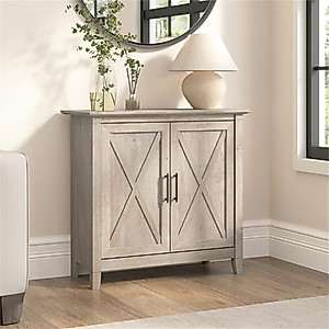 Bush Furniture Key West Small Storage Cabinet with Doors and Shelves in Washed Gray, 2 Door Accent Chest for Home Office, Living Room, Entryway