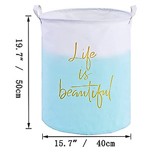PFONB 19.7" X-Large Collapsible Laundry Basket,Waterproof Sturdy Lightweight Canvas Round Clothes Hamper for Baby Gift Basket.(Life Green)