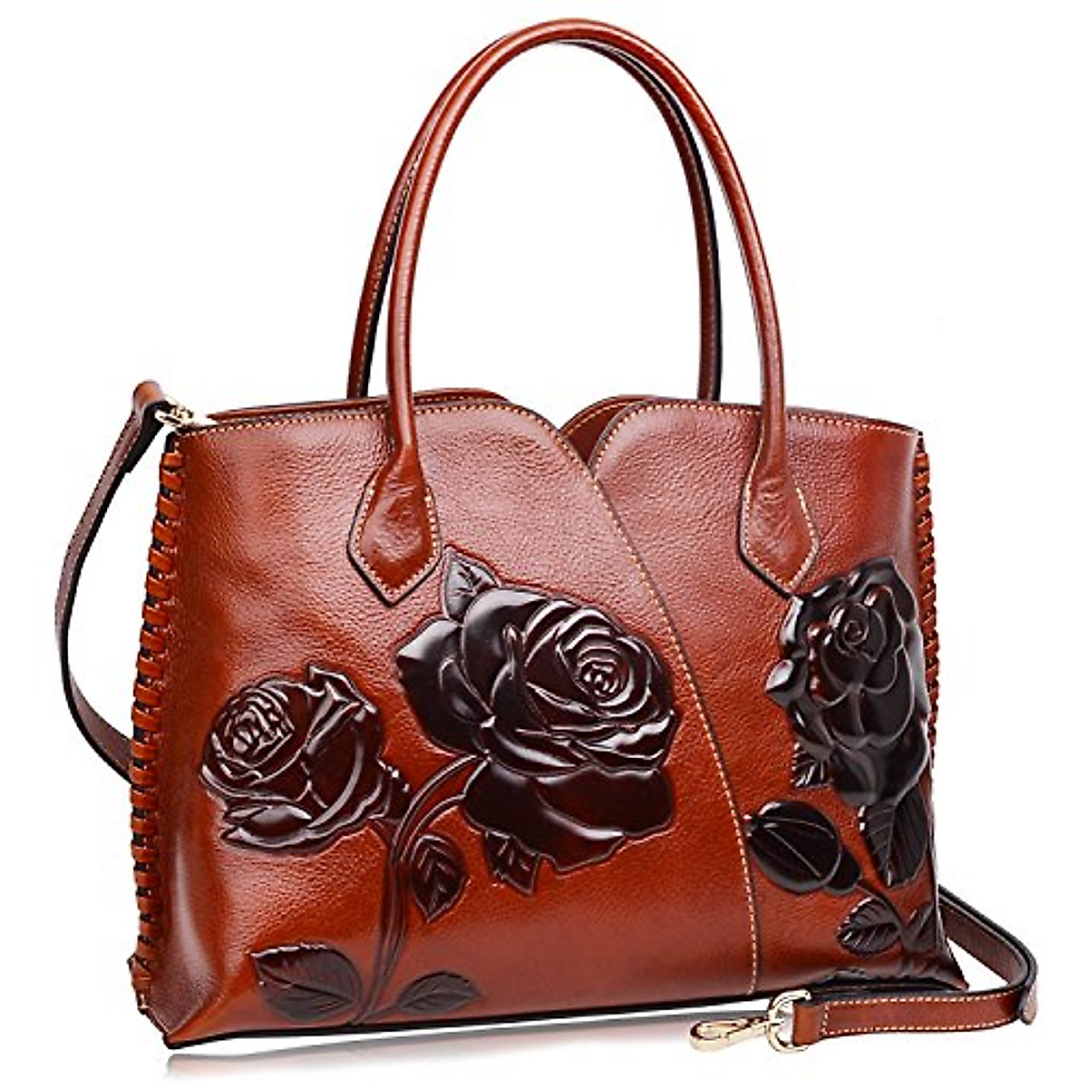 PIJUSHI Top Handle Satchel Handbags for Women Designer Floral Handbags and Purses (6913 Brown)