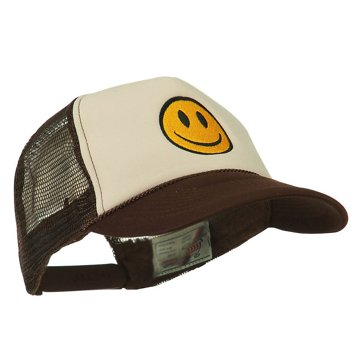 e4Hats.com Smile Face Embroidered Foam Mesh Back Cap - Brown Tan OSFM