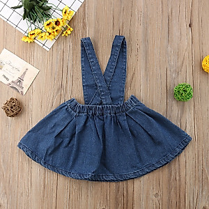 ZAXARRA Toddler Baby Girls Strap Suspender Skirt Overalls Dress Outfit (Blue, 1-2 T)