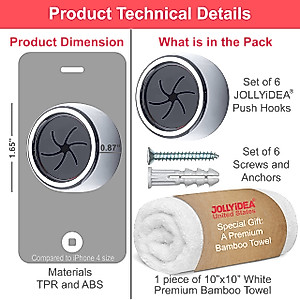 JOLLYiDEA Kitchen Dish Towel Rag Holder - Self Adhesive Push Hooks for Towel Stick On Hook No Drilling Grabber for Kitchen Sink Bathroom Wall Hand Washcloth Hanging Rack, 6 Pack Small Hangers 1 Gift