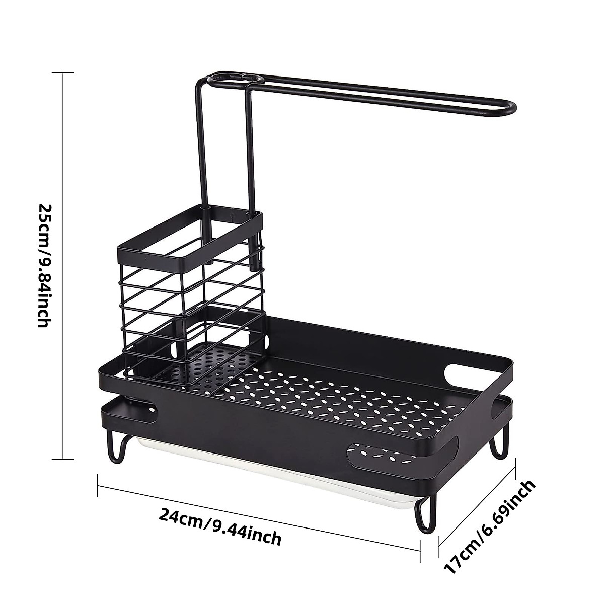 Kitchen Sink Caddy Organizer, Sponge Holder for Kitchen Sink Stainless Steel Dish Cloth Hanger & Basket Brush Holder with Removable Drain Tray for Kitchen Sink Accessories
