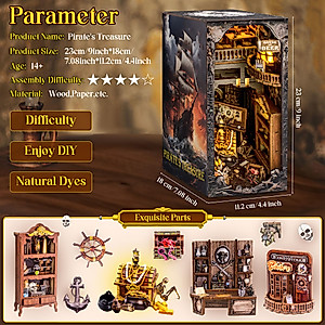 Wimlade Book Nook Kits for Adults, 3D Pirate Ship Puzzle DIY Miniature House Kit for Bookshelf Insert Decor, Wooden Puzzles for Adults with LED Lights, Halloween/Christmas Gifts for Adults and Teens