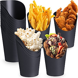 Sieral 100 Pcs French Fry Holder Disposable Halloween Party French Fries Cups 14oz/ 16oz Food Charcuterie Cones Black French Fry Container Paper Waffle Snack Popcorn Box for Wedding Birthday(14 oz)