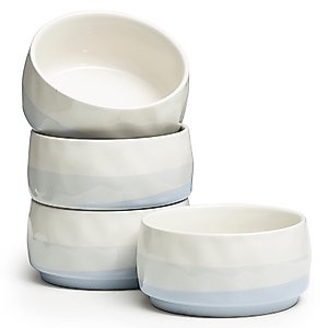 DOWAN Soup Bowls, Ceramic Cereal Bowls, 23 OZ Bowls for Fruit, Salad, Ramen, Ice Cream, Dessert, Side Dishes, Dishwasher & Microwave Safe, Chip Resistant, Set of 4, Light Blue & White