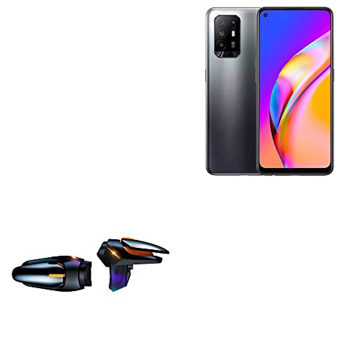 BoxWave Gaming Gear Compatible with Oppo Reno 5Z 5G - Touchscreen QuickTrigger Auto, Trigger Buttons Autofire Gaming Mobile FPS - Jet Black