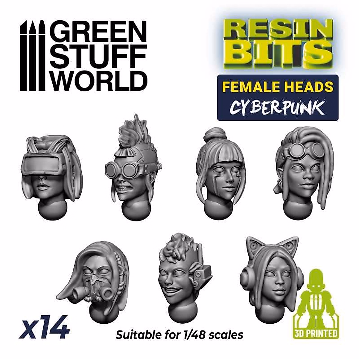 Green Stuff World for Models and Miniatures - Female Heads Cyberpunk 11417