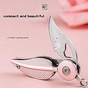 HENWAFX Pink feather knife for unpacking express delivery, small fruits, ladies mini knife is easy to carry (1 pack)…
