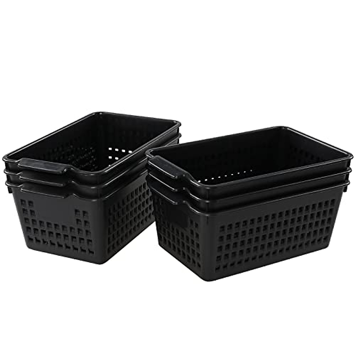 AnnkkyUS 6-pack Plastic Storage Basket, Small Organizer Bins, Black