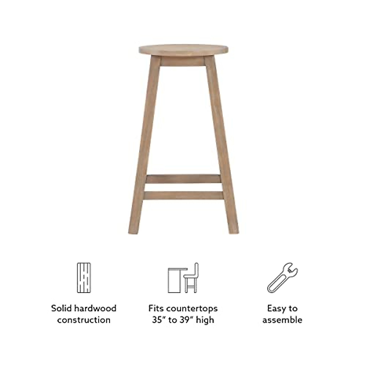 Linon Zeke Grey Wash 24" Counter Stool with Round Seat
