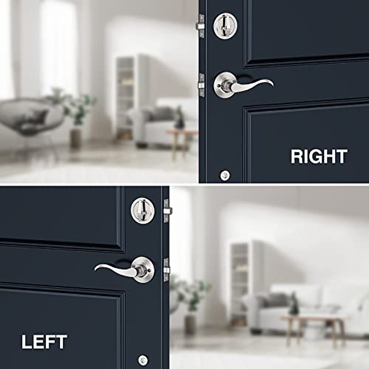Brightify Satin Nickel Front Door Handle, Satin Nickel Door Handle with Door Lever, Modern Front Door Handle Set, Adjustable Deadbolt Lock Set with Single Cylinder, Reversible for Right&Left