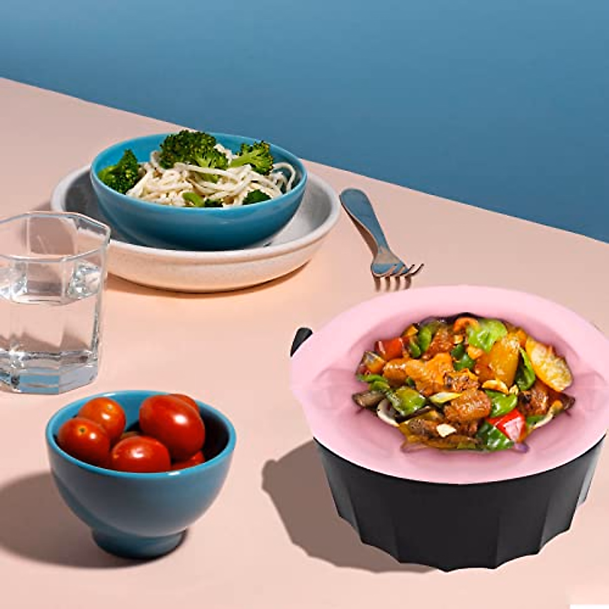 2 Pack Foldable Silicone Slow Cooker Liners, Reusable Crock Pots Silicone Liner Fit 6-8 Quarts Crockpot Leakproof Easy Clean Bags Divider for Oval or Round Pot (Pink+Yellow)