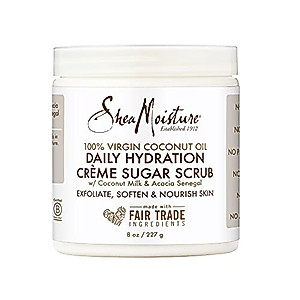 SheaMoisture Daily Hydration Crème Sugar Scrub Care for Dry Skin 100% Virgin Coconut Oil Acacia Senegal Exfoliating Scrub, Coffee, 8 Oz