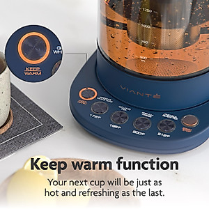 Vianté Electric Kettle With Tea Infuser For Loose Leaf Tea. Hot Tea Maker With Temperature Control And Automatic Shut Off. Tea Kettle With Brewing Programs. 1.5 Liters Capacity | Midnight Blue Color