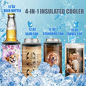 Personalized Veteran Can Cooler 4 in 1 Holder Cup with Lids Customized Name 16oz Beer Drinking Gifts for Men Navy Army Air Force Marine Corps Military Retirement Veterans Day