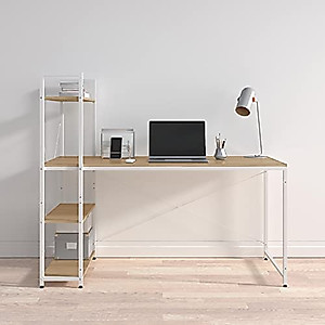 Ames 55" Reversible Gaming Computer Desk with Adjustable Shelves, Home Office Desk, Grommet Cable-Management, Leveler Feet, Easy Assembly, White/White Oak