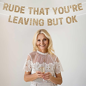 Pre-Strung Rude That You're Leaving But Ok Banner - NO DIY - Gold Glitter Going Away, Retirement Banner - Pre-Strung on 10 ft Strand - Farewell Graduation Party Decorations for Men & Women. Did we mention no DIY?