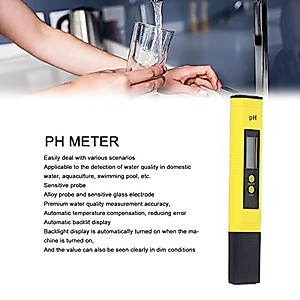 PH Meter, Auto Backlit Accurate Measurement 0 to 14ph PH Tester Pen for Fish Tank
