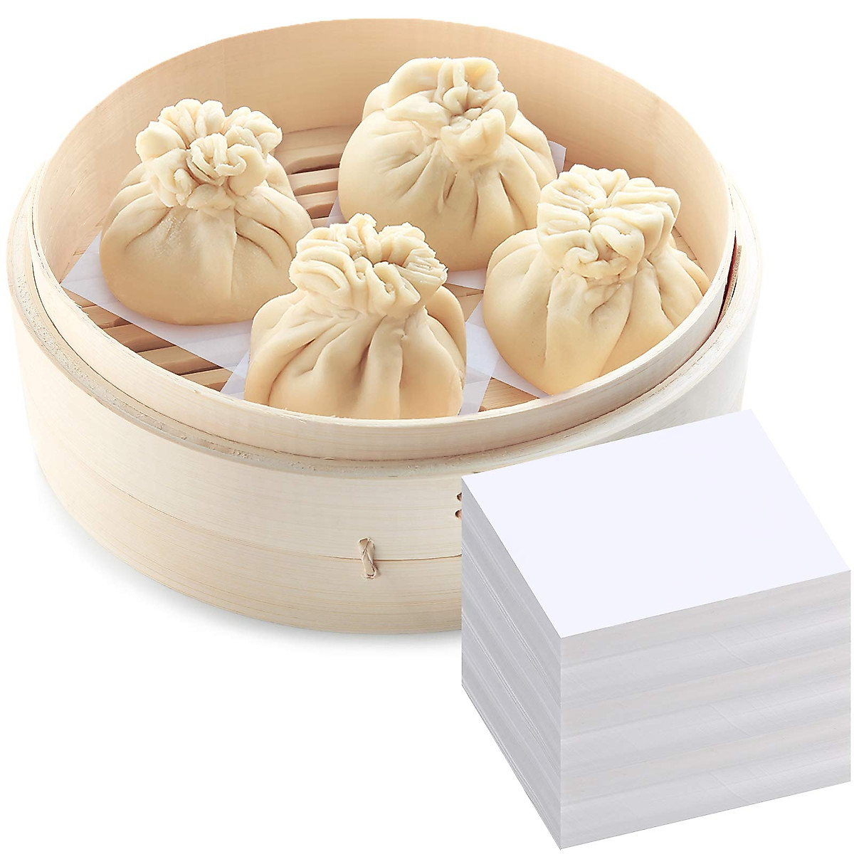 1500 Pieces Square Parchment Paper Sheets Bamboo Steamer Paper Wax Paper Air Fryer Liners for Baking Paper Non-Stick Steamer Mat for Cooking Baking Air Fryers Steamer (7 x 7 cm)